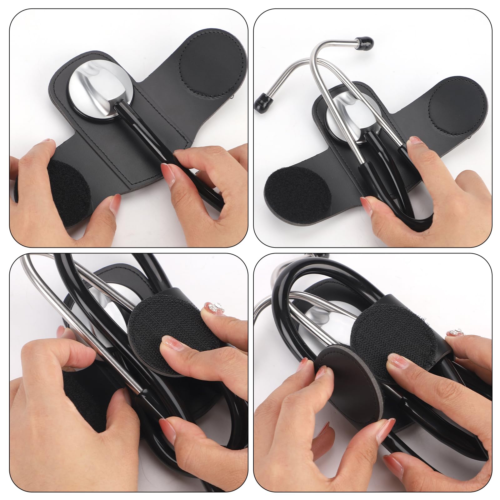 Stethoscope Holder, Soft Leather Stethoscope Holster with Clip Easy to Pick & Carry Stethoscope Accessories for Physicians, Nurses, EMT Stethoscope Holder Hip Clip for Belt Pants Waist Pocket (Black)