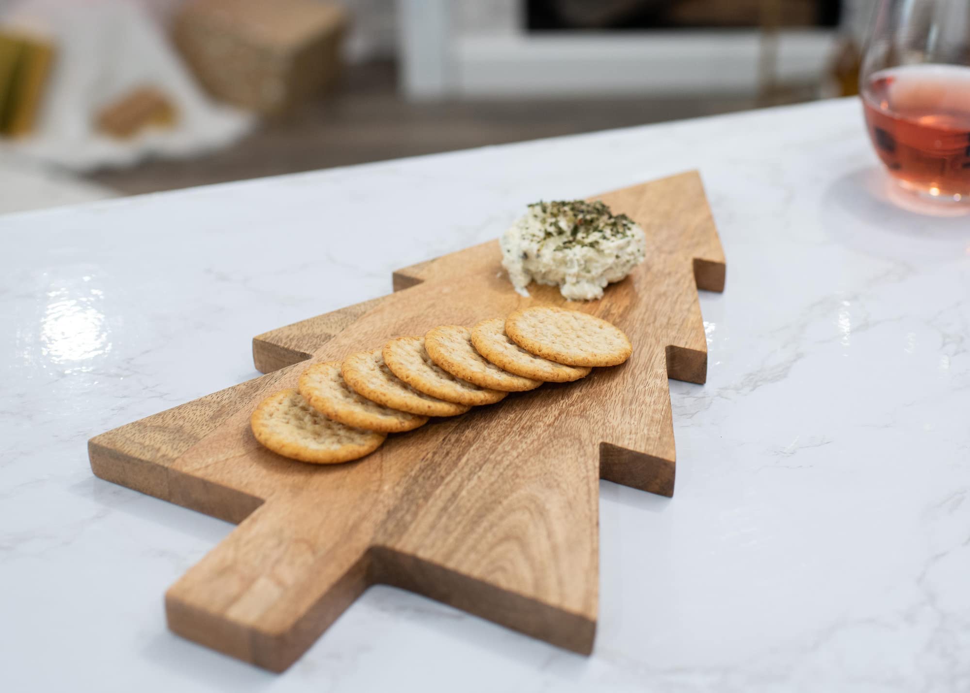 Mary Square Natural Brown Christmas Tree 15 x 7.5 Mango Wood Christmas Cheese Cutting Board