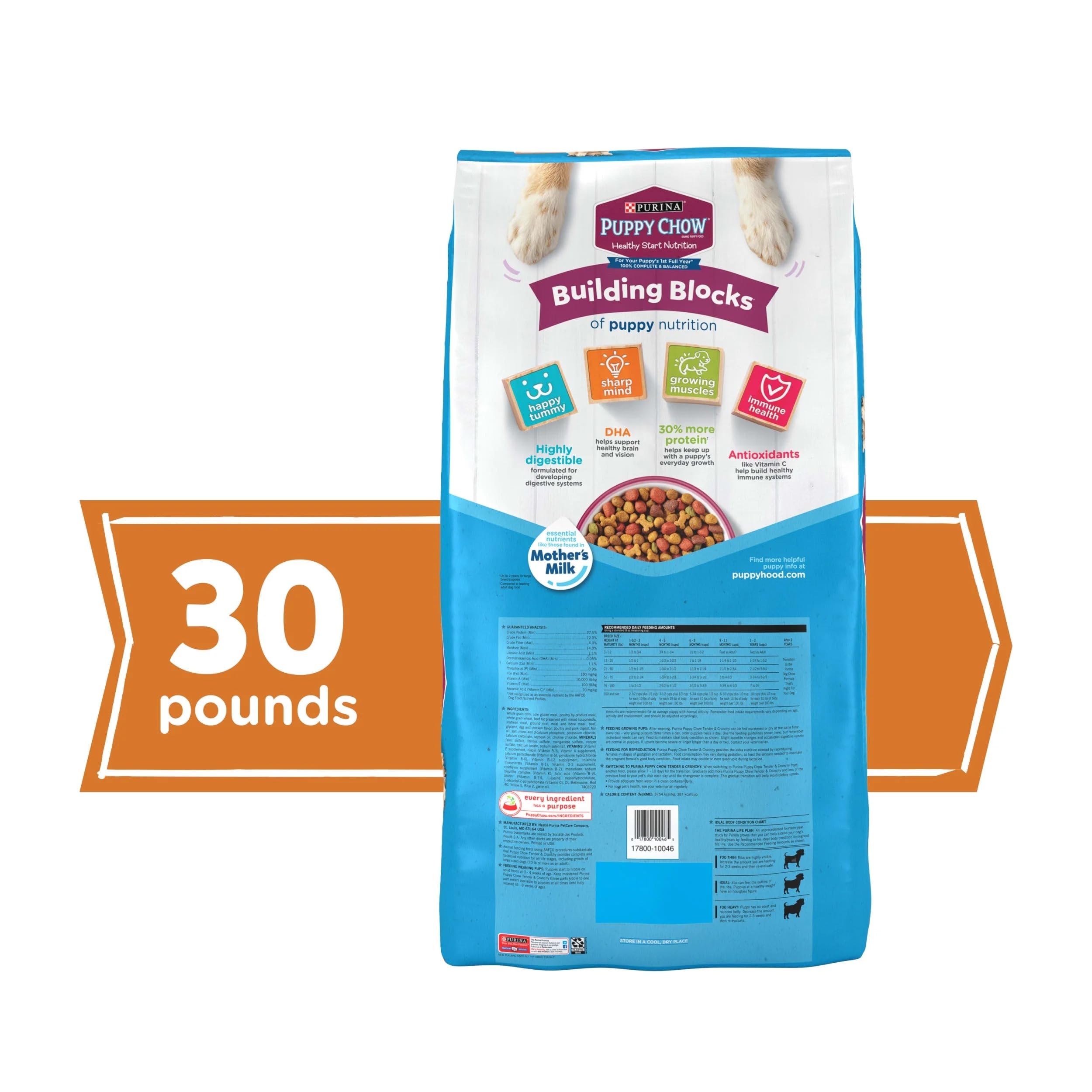 P-Chow Dry Dog Food, Tender & Crunchy High Protein Real Beef & Rice, 30 lb Bag