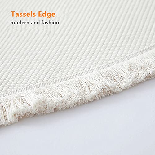 Poowe Round Cotton Rug Woven Tassel Throw Rug Washable Area Rug for Living Room Bedroom Kitchen Bathroom (Green Leaves)