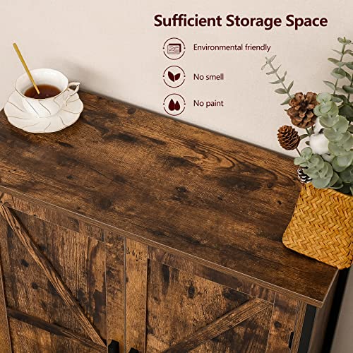 WEENFON Storage Cabinet, Industrial Floor Cabinet with 2 Doors & 1 Shelf, Wooden Freestanding Storage Cabinet with Metal Frame, Buffet Cabinet, for Living Room, Bedroom, Rustic Brown & Black