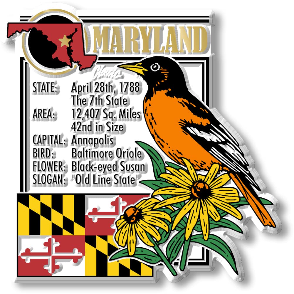 Maryland Six-Piece State Magnet Set by Classic Magnets, Includes 6 Unique Designs, Collectible Souvenirs Made in The USA