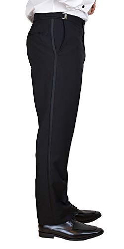Sir Gregory Men's 100% Wool Fitted Flat Front Tuxedo Pants Formal Satin Stripe Trousers with Adjustable Waistband Size 42-44 Waist Unhemmed Black