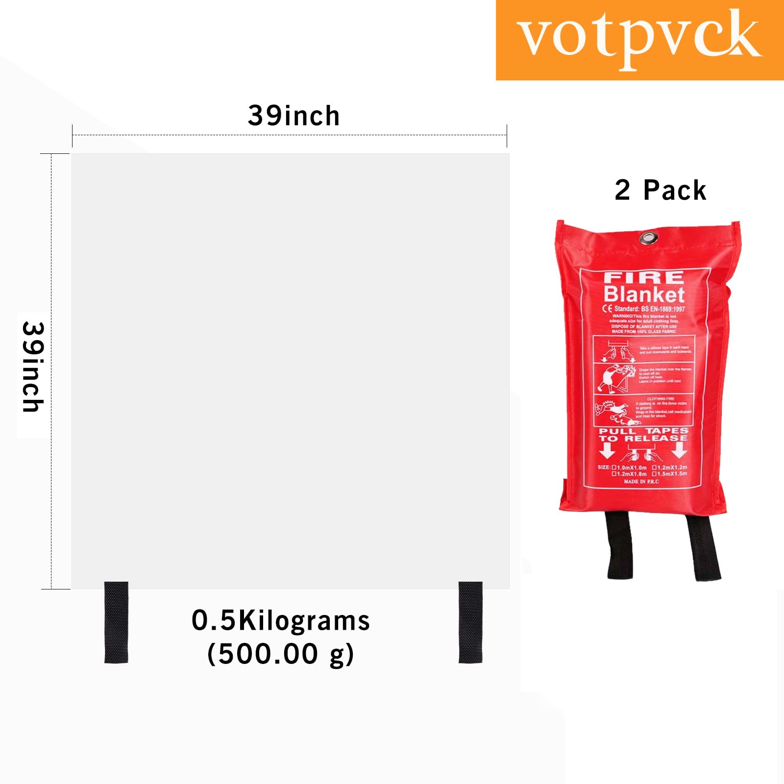 Votpvck Emergency Fire Blanket for Home and Kitchen,Fireplace Grill Camping,Survival Gear Emergency Supplies,Flame Retardant Protection and Heat Insulation,2 Pack Fibeglass Blanket 39ββx39ββ