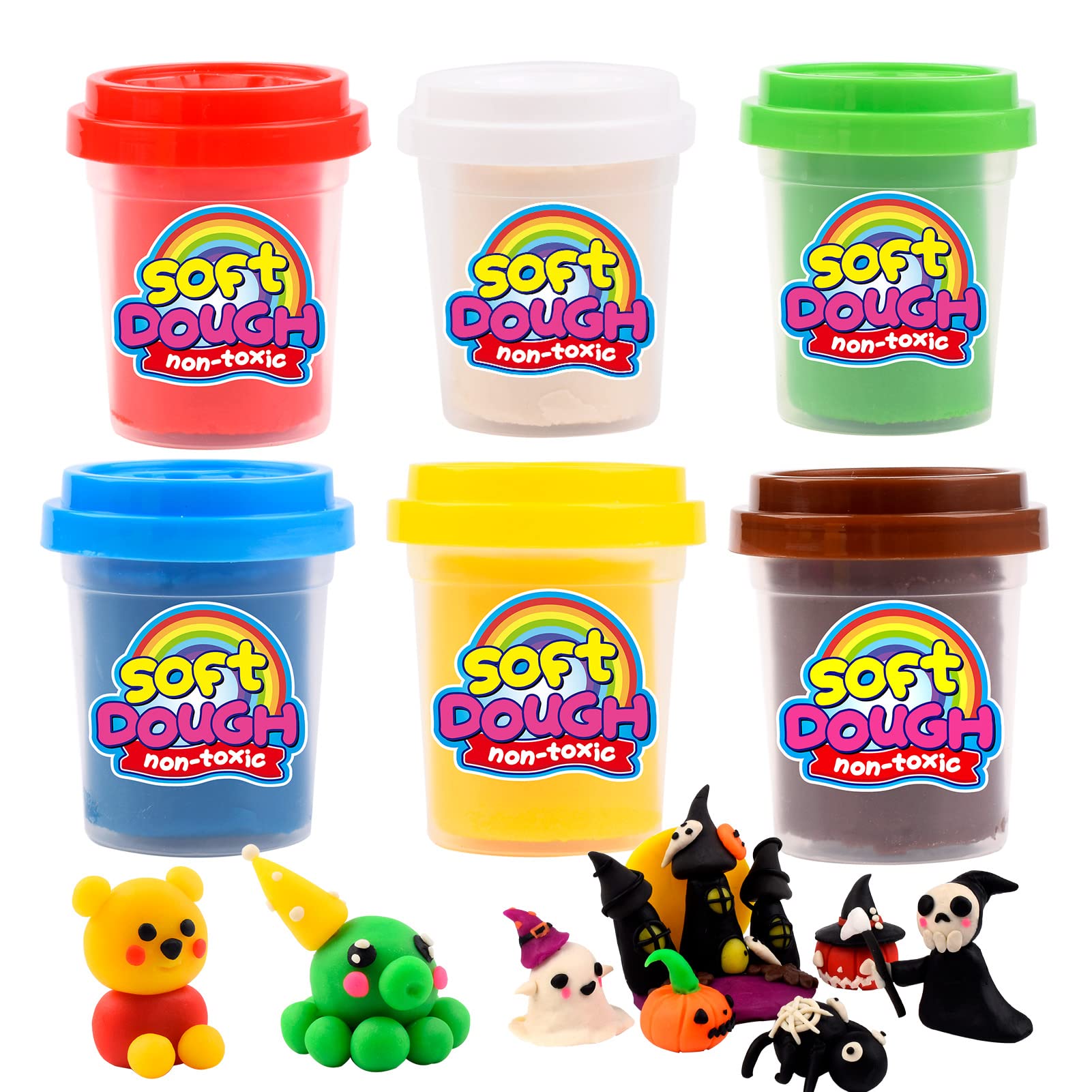 Modeling Dough Set with 6 Pack,Including Red Blue Green Yellow White Brown Dough Clay Scented Modeling Compound, Arts and Crafts Toy for Kids 3+