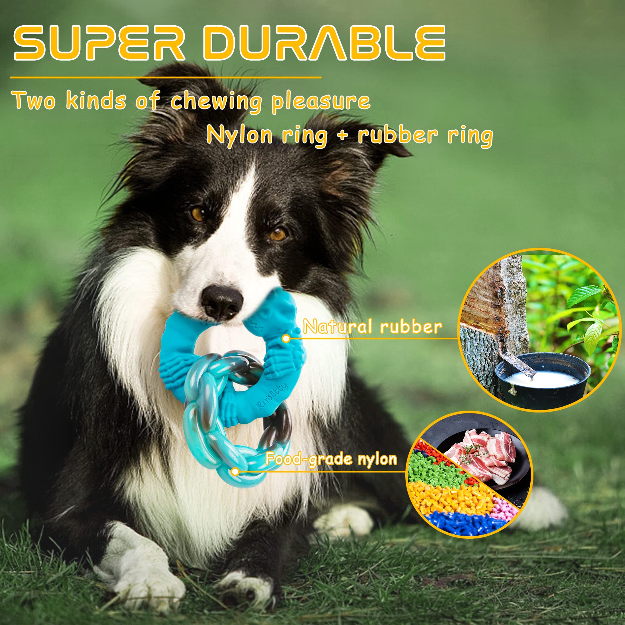 Rmolitty Dog Toys for Aggressive Chewers Large Medium Breed Dogs, Indestructible Interactive Tough Non-Toxic Natural Rubber & Nylon Tough Teething Double-Ring Chew Toys
