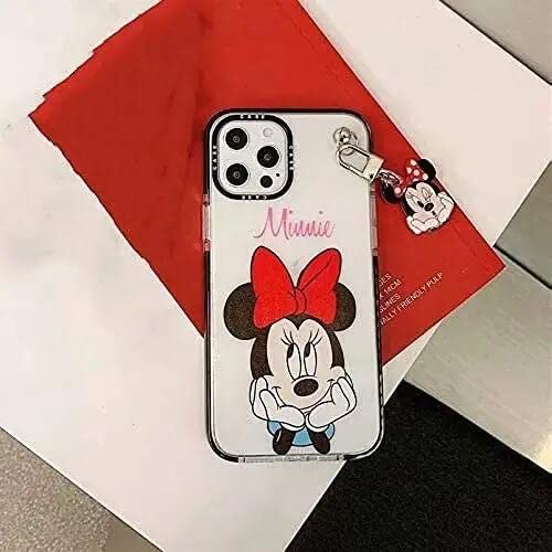 Threesee for iPhone 14 Pro Max Cute Case,Minnie Mouse Cute Cartoon Kawaii Girls Kids Women Slim Gel Rubber Bumper Soft TPU Protective Clear Case with Pendant for iPhone 14 Pro Max 6.7 inch(Minnie)