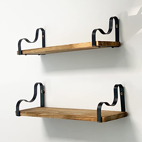 trlry Floating Shelf Rustic Wood for Wall/Office/Books, Set of 2, Hanging Shelves for Living Room/Bathroom/Bedroom/Bedroom, Shelving Wall Mounted, Display Shelves,Wall Bookshelf for Kids