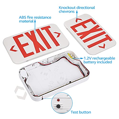 TORCHSTAR LED Exit Sign, Emergency Exit Light with Battery Backup, Double Face, UL 924, AC 120/277V, Damp Location, Hardwired Red Letter Exit Lights for Business, Pack of 2