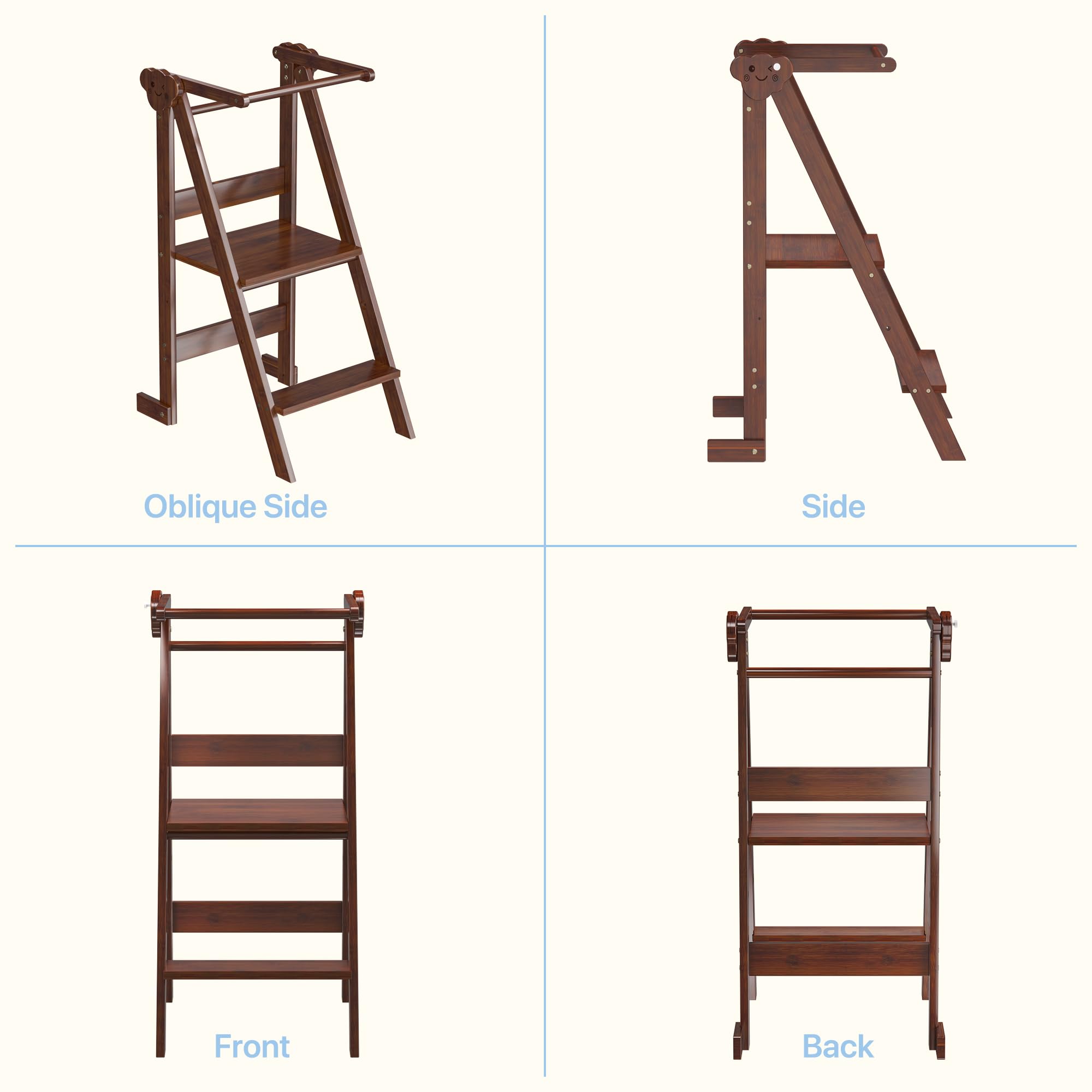 TOETOL Step Stool Foldable Toddler Tower, Bamboo 2 Step Stool for Kitchen, Living Room, Bathroom