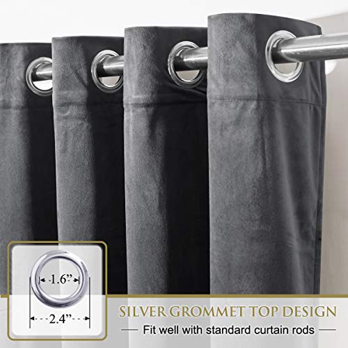StangH Velvet Curtains 108 inches Long - Grey Blackout Room Divider Curtain Portable Backdrop Curtains Privacy Grommet Drapes for Office Loft Hall Large Window, Grey, 8 x 9 ft, 1 Panel