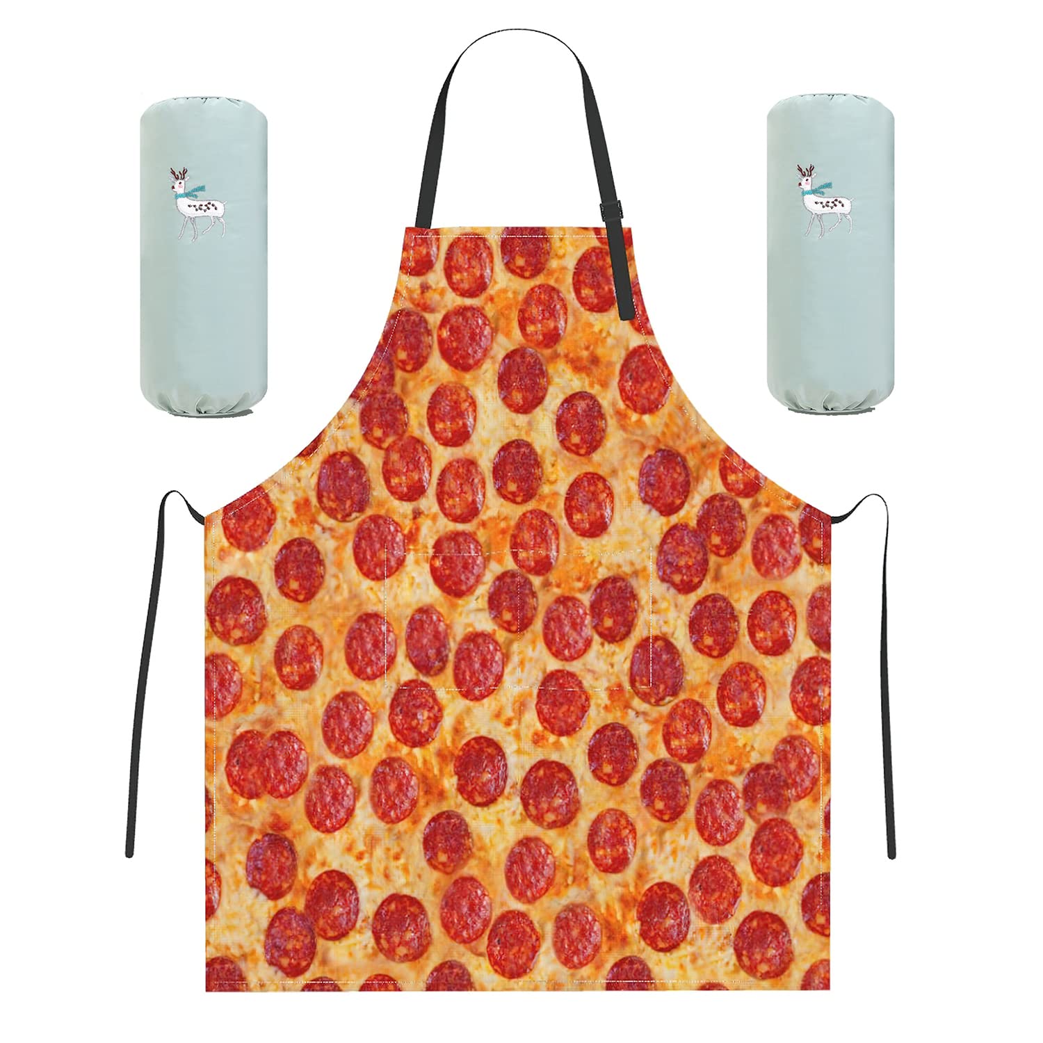 Lyiukz Funny Pepperoni Pizza Apron for Men Women Waterproof With 2 Pockets Adjustable Aprons Home Kitchen Cooking (33x28 inch)