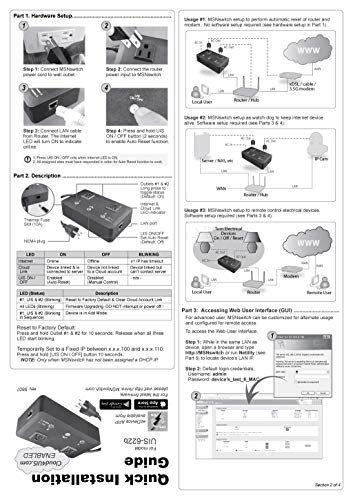 MSNSwitch Internet Enabled IP Remote Power Switch with Reboot - Control via Smartphone App, Cloud Service, Web Browser, Skype or Hangouts - 2 Independent AC Power Outlets (Model UIS-622b)