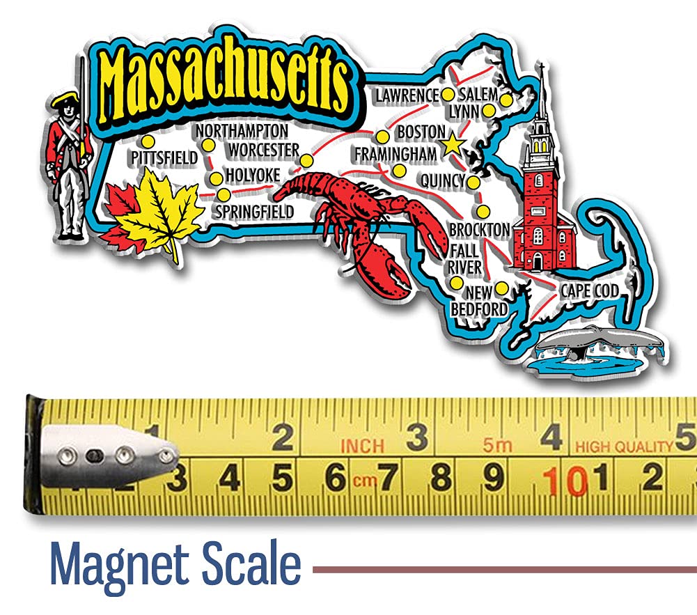 Massachusetts Jumbo State Magnet by Classic Magnets, 4.8" x 2.8", Collectible Souvenirs Made in The USA