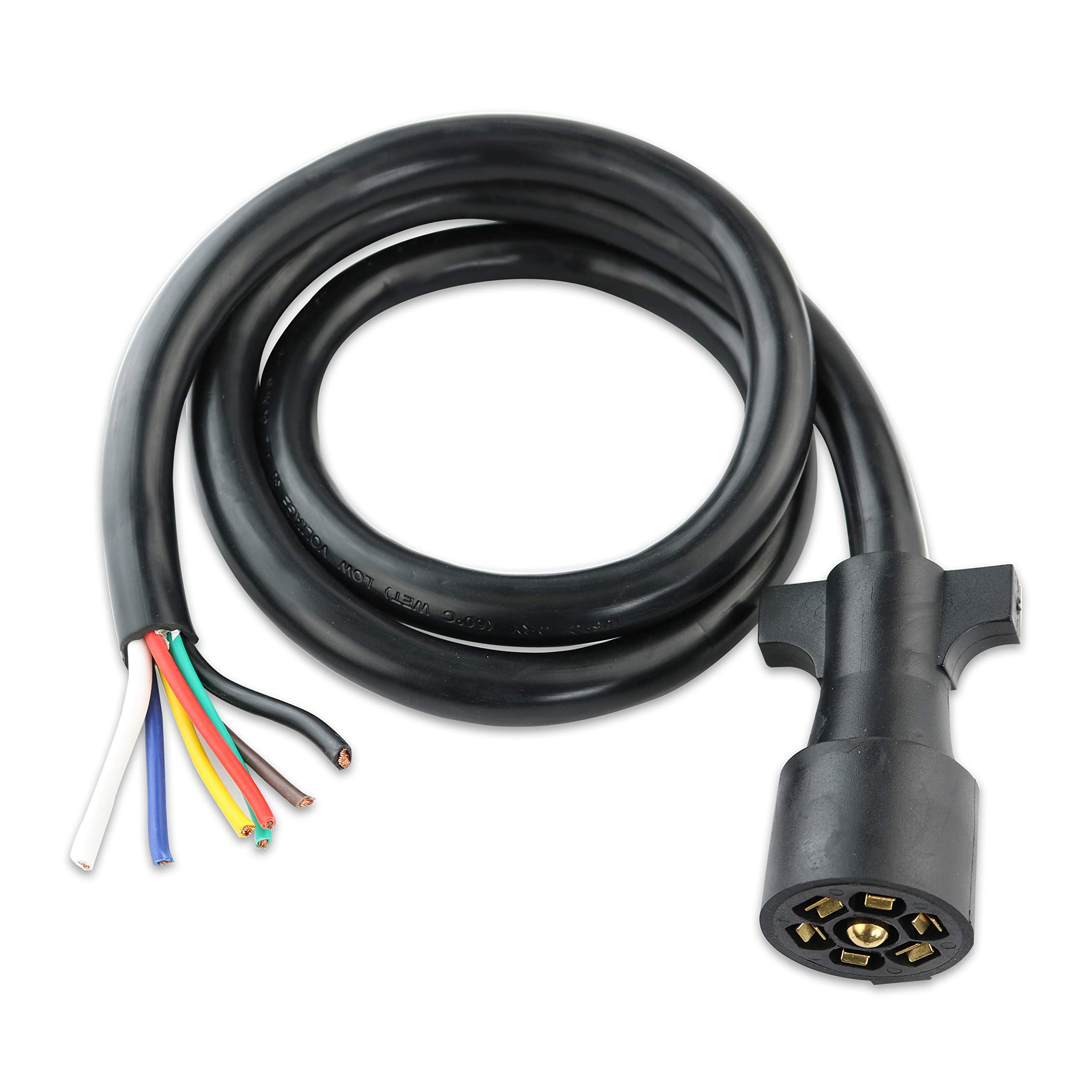 Leisure Cords Heavy Duty 7 Way Plug Inline Trailer Cord with Weatherproof Double Prongs Connector (4 Ft)