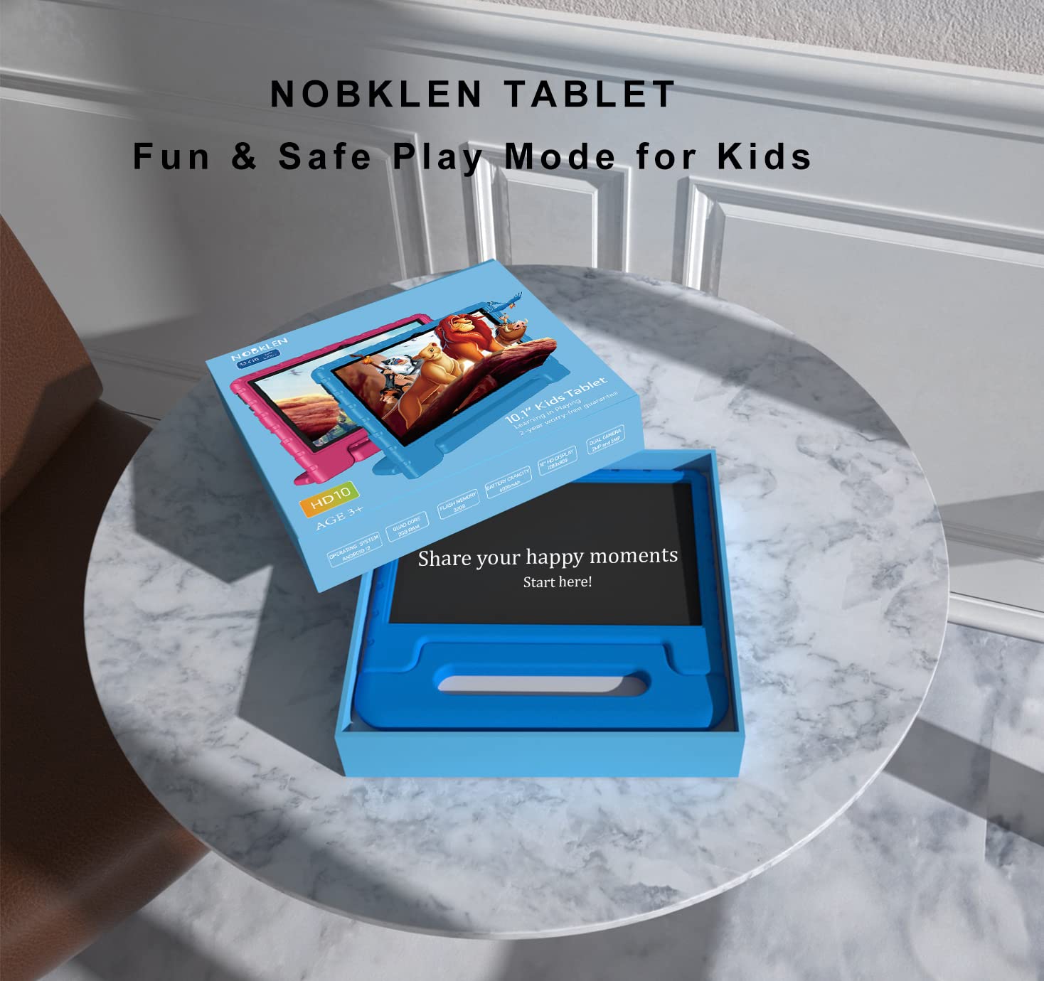 NOBKLEN 10 Inch Kids Android Tablet, Wi-Fi 6, 8000mAh Battery & Parental Control - 2024 Release with Teacher-Approved Apps, and Silicone Shockproof Case for Kids Ages 3-12