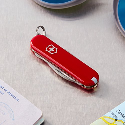 Victorinox Jetsetter Swiss Army Knife, Compact 7 Function Swiss Made Pocket Knife with Scissors, Magnetic Phillips Screwdriver and Key Ring β Red