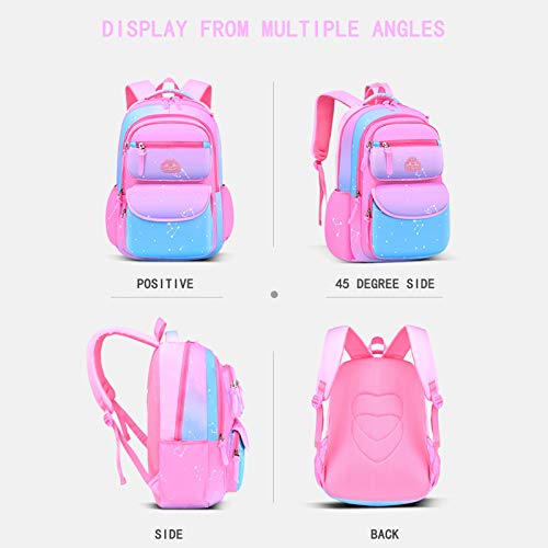 Reorzon Kids Primary School Backpack for Girls Toddler Kindergarten Preschool Starry Sky Gradient School Bookbag