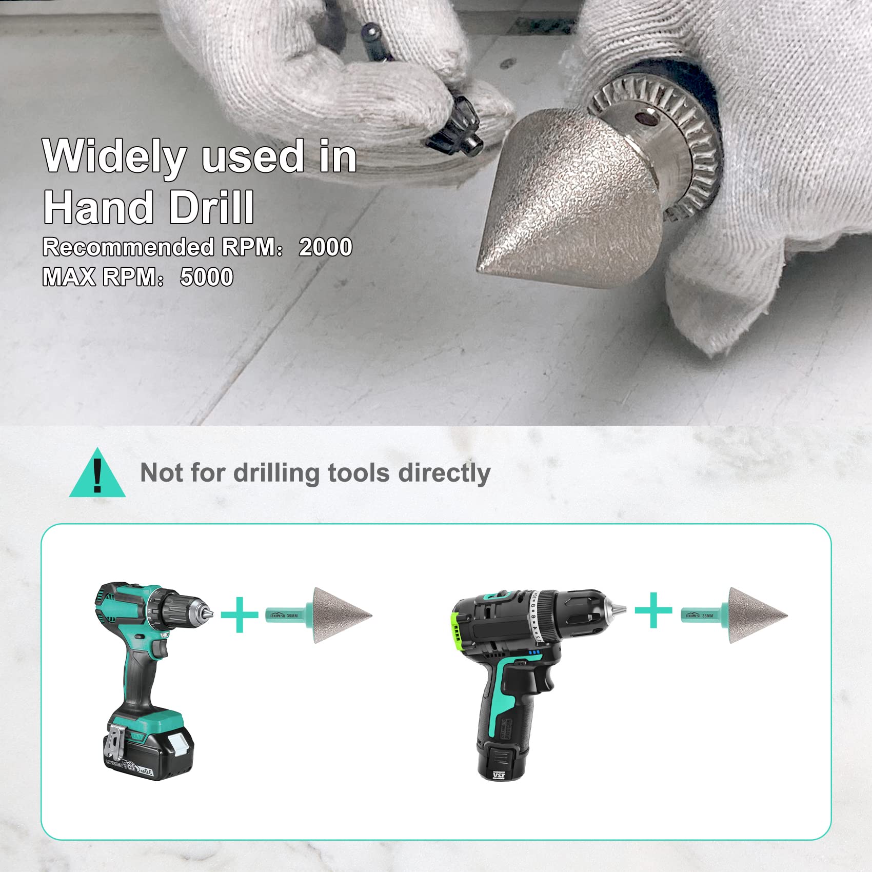 LEKOMESH Diamond Beveling Chamfer Bits - Diamond Countersink Drill Bit 2in(50mm) x Hex Shank Electric Drill for Shaping Enlarging Cleaning Existing Holes of Granite Marble Porcelain