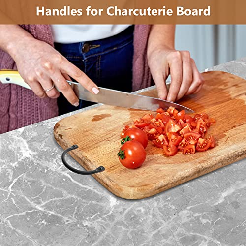 Serving Tray Handles Hardware, Side Fixing Handle for Trays Cutting Board and Charcuterie Board,Metal Rustic Curved Handle Pulls for Wood Box Drawer Pack of 6