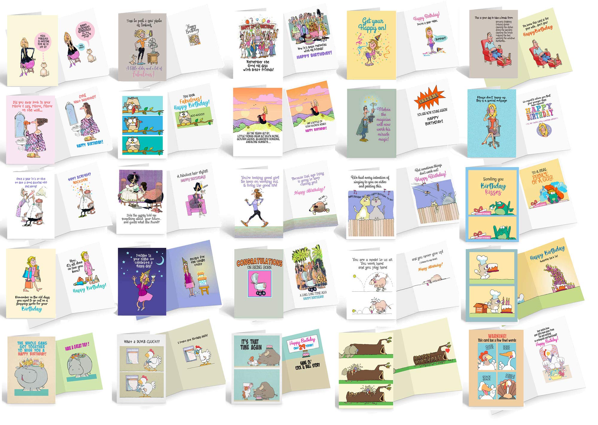Stonehouse Collection Funny Birthday Card Assortment -25 Cards- Full Color Front & Inside! - Bulk Set Birthday Cards - Boxed Birthday Cards With Greeting Inside (Assorted Birthday All Ages)