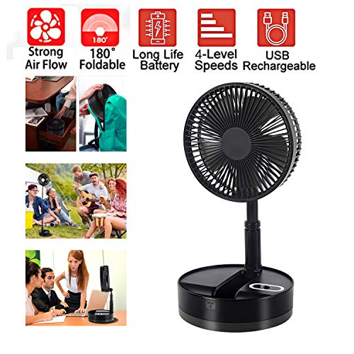 Upgraded Oscillating Fan Height Adjustable Folding and Portable Fan Rechargeable Battery Operated Fan with 4 Speeds Strong Wind for Home Office Travel, Camping, Battery Powered Fan 10800mAh(8.5-33.5h)