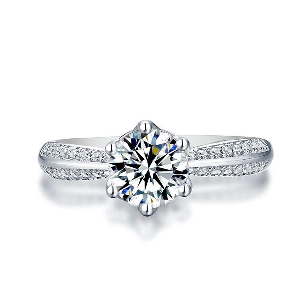 Gemorie Women's Moissanite 1 Carat Brilliant Round Center Stone Split Shank Pavé Ring in Hypoallergenic Sterling Silver (6)