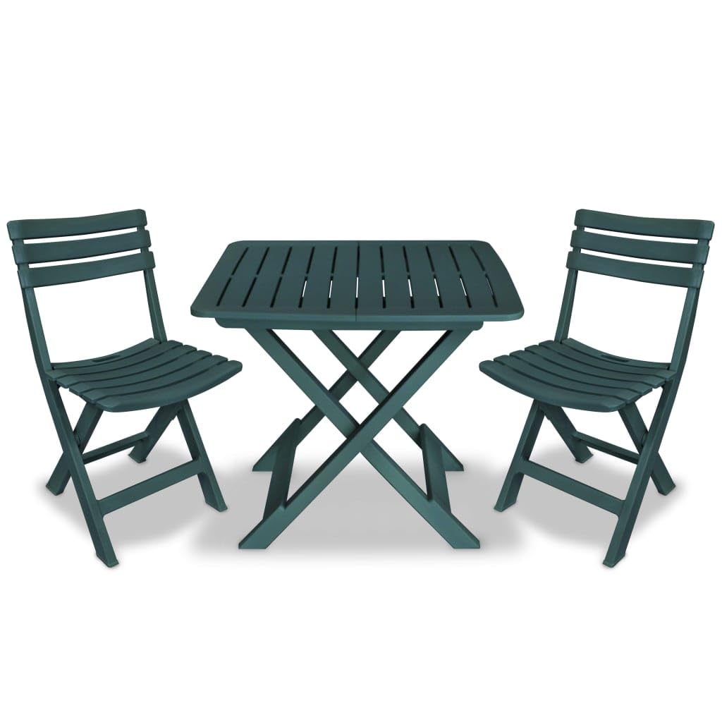 vidaXL 3-Piece Weather-Resistant Plastic Bistro Set in Vibrant Green - Folding Outdoor Patio Furniture for Compact Spaces