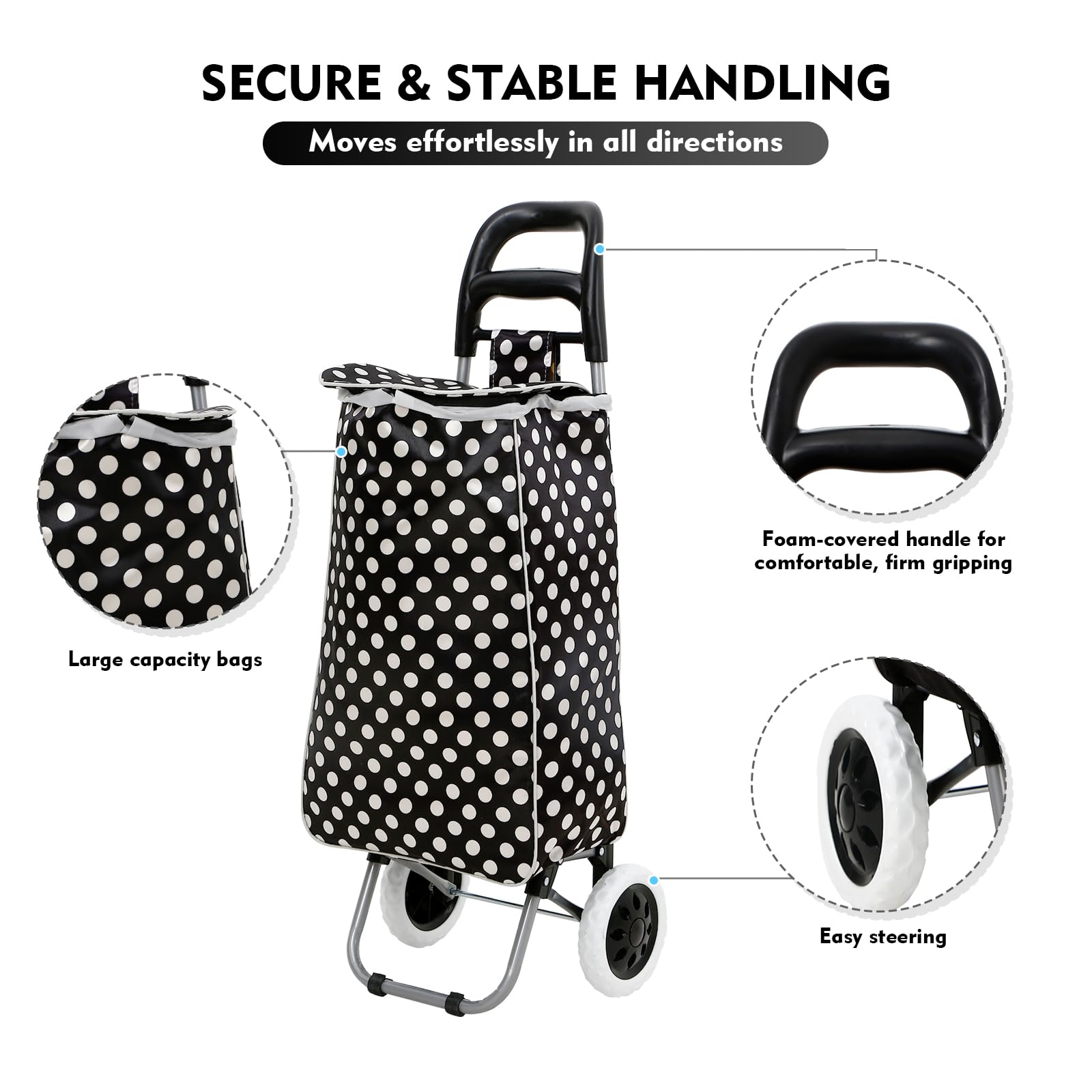 Panana Shopping Truck Folding Grocery Bag 2 Wheels Foldable Cart Hand Truck Storage Carts (Black)