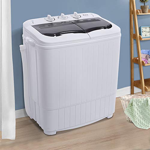Portable Washing Machine and Dryer, 14Lbs Twin Tub Portable Washer Dryer Combo with Drain Pump, Semi-Automatic 7.7Lbs Washer Mini Laundry Machine with 6.6Lbs Spinner for Dorms, Apartments, RVs, Black