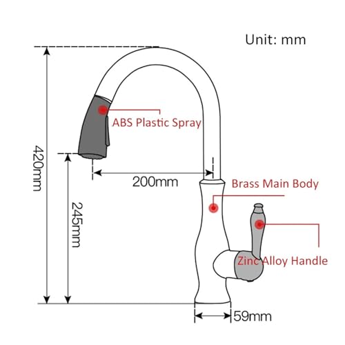 Pull Out Kitchen Sink Single Lever Water Mixing Faucet Crane 360 Degree Rotating Mixer(Nickel)