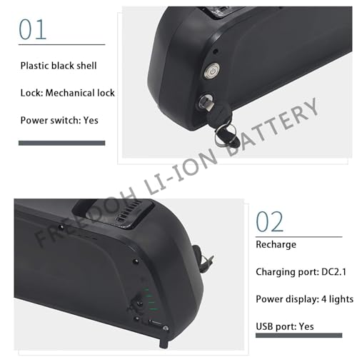 FREEDOH Ebike Battery 36V 48V 52V Lithium Ion Battery E-Bike Battery 36 Volt 48 Volt Waterproof Li-ion Battery with Charger and BMS Protection Board,36v,12AH
