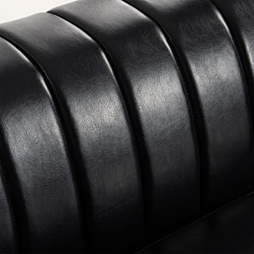 NITYASUNDARA Large Couch,Chesterfield Sofa, 3 Seater Sofa for Living Room,Square handrail Vertical Stripe Sofa Couch,Faux Leather Couch. (Black Sofa)