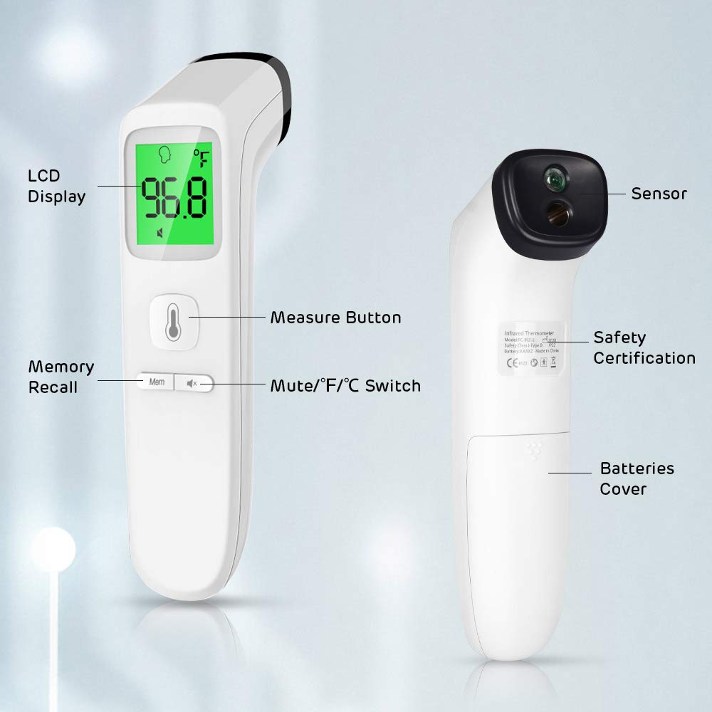 No-Touch Forehead Thermometer for Adults, Baby, Kids, Infrared Temporal Thermometer with Silent Mode, LCD Display and Memory Function, Ideal for Whole Family