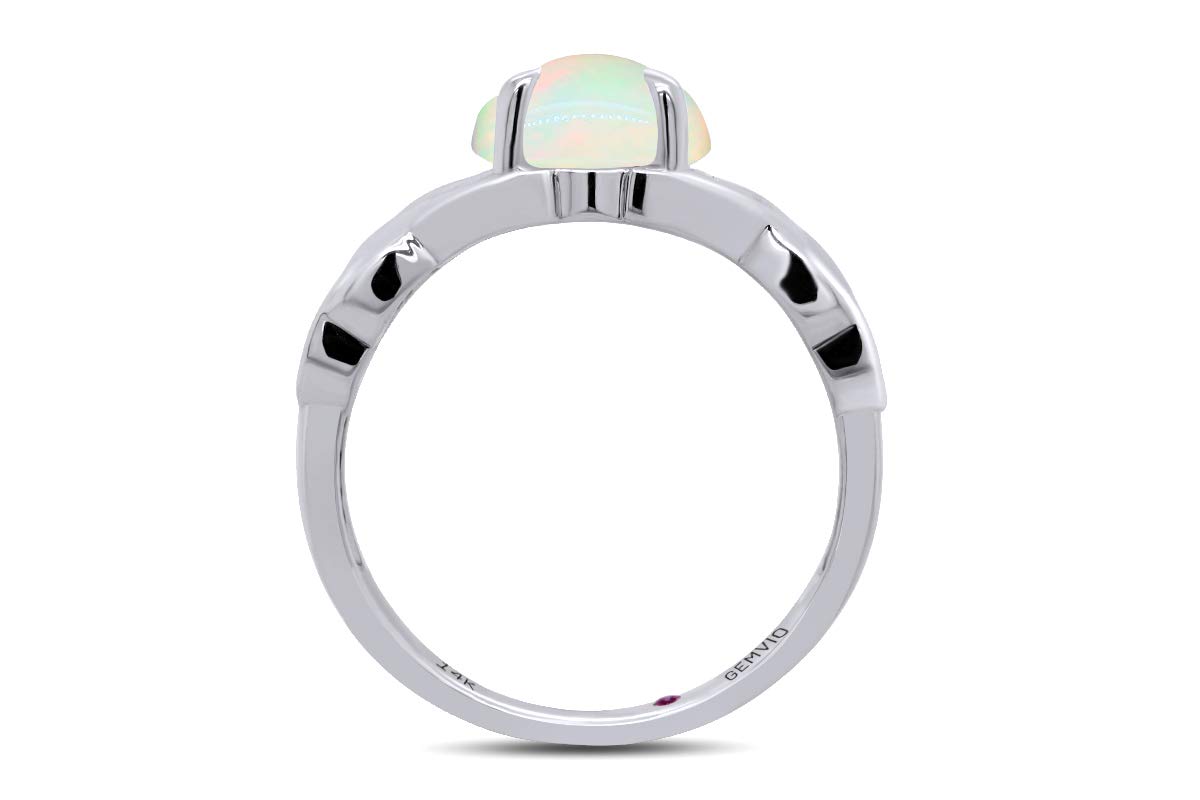 Gemvio Collection 1 CTTW 7MM Cushion Cut Natural Opal Gemstone Solitaire Celtic Knot Promise Engagement Ring In 14K Solid White Gold Jewelry For Women Ring Size-8