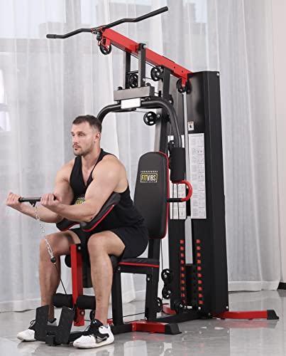 Signature Fitness Multifunctional Home Gym System Workout Station with Leg Extension and Preacher Curl, 122.5LB Weight Stack, M750, Multiple Pacakges