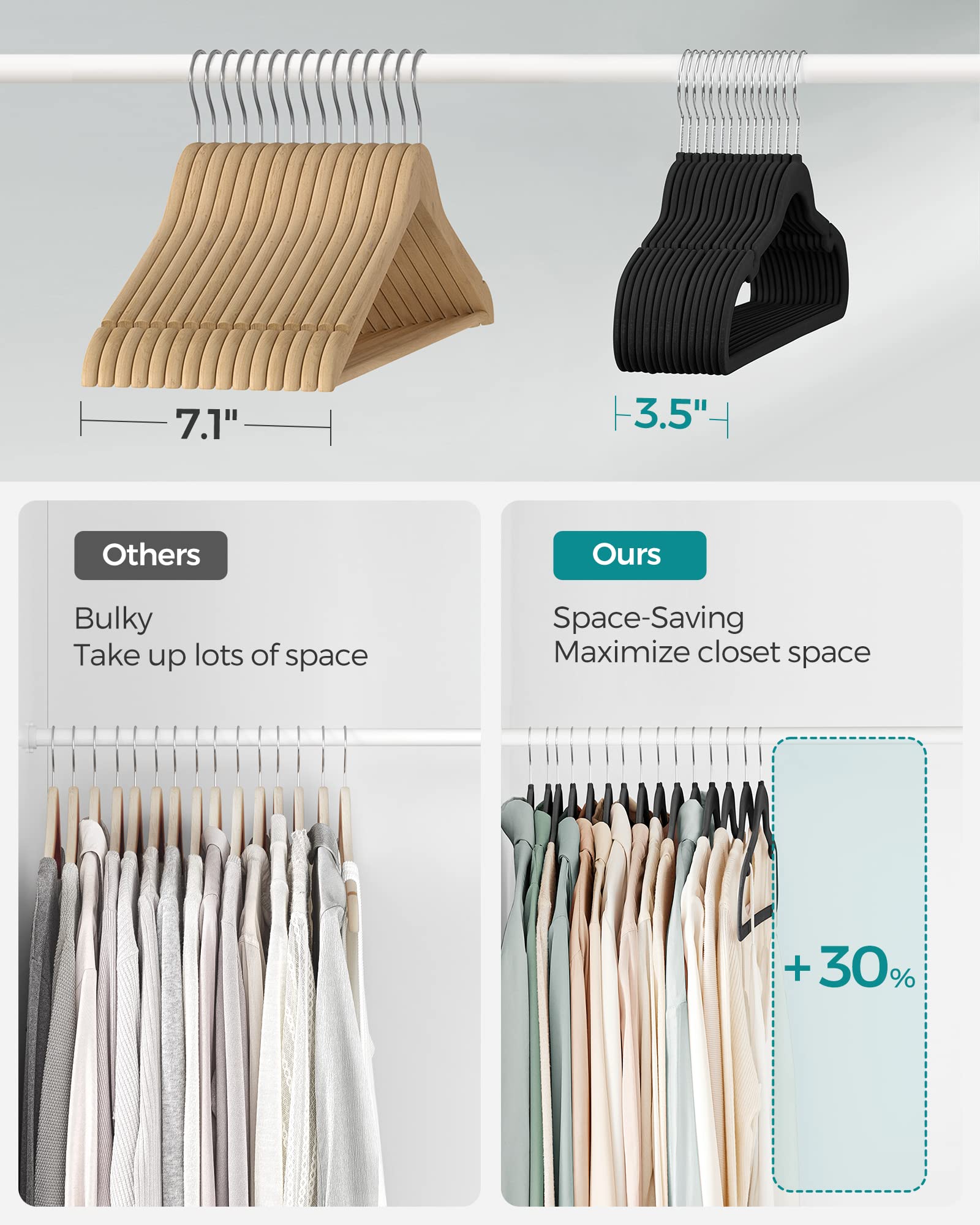 SONGMICS Velvet Hangers 60 Pack, Non-Slip Clothes Hangers, Suit Hangers with Shoulder Notches, Pants Bar, 360° Swivel Hook, Space-Saving, for Closet, Ink Black UCRF030B01