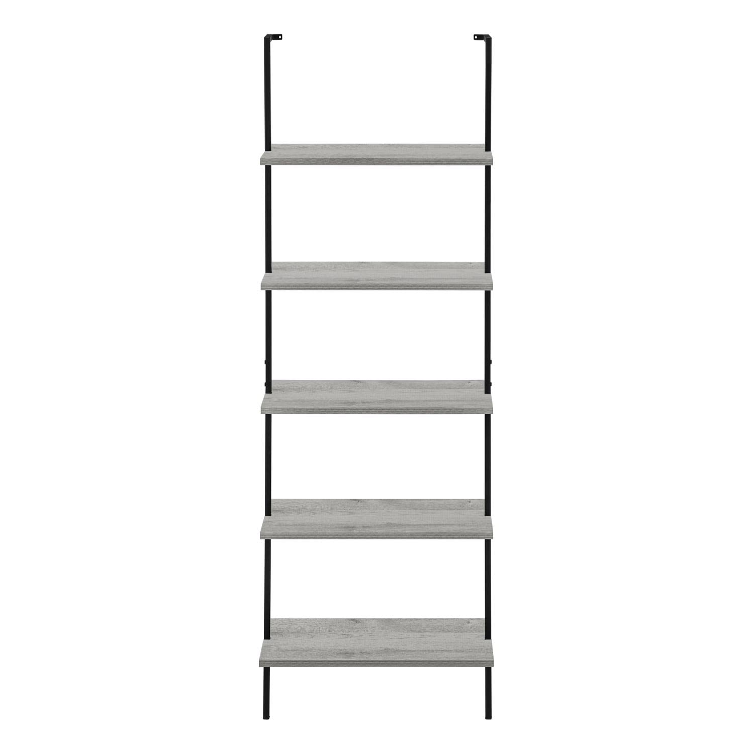 Monarch Specialties I 3681 Bookshelf, Bookcase, Etagere, Ladder, 5 Tier, 72" H, Office, Bedroom, Metal, Laminate, Grey, Black, Contemporary, Modern
