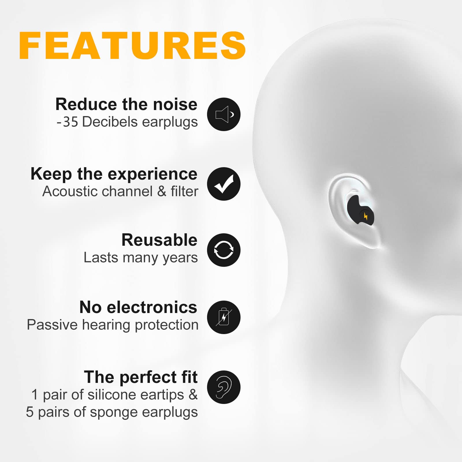 Noise Cancelling Ear Plugs, 6 Pairs Reusable Silicone Ear Plugs, Perfect for Sleep, Work, Study, Swimming, Concerts Noise Reduction, Comfortable Hearing Protection (Black)