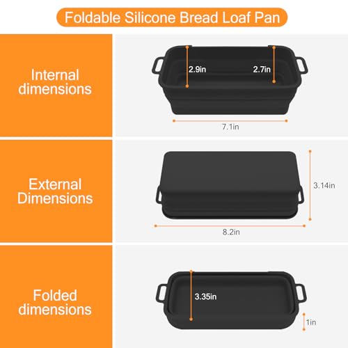 Silicone Bread Loaf Pan, 2 Pack Loaf Pans for Baking Bread, Non-Stick Silicone Baking Mold Easy Release for Homemade Breads, Cakes, Quiche Omelets, Meatloaf, etc. -8.2β X 3.3β X 2.7β (Black+Black)