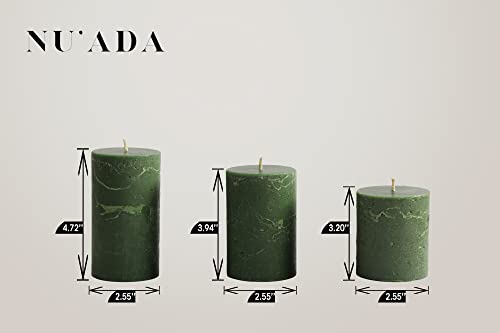 Nu'ada Handmade Pillar Candles Set of 3, Candle for Candle Holders, Long Burning and Dripless Pillar Candle for Wedding & Home & Restaurant, Spa, Bathroom, Bedroom Christmass Decoration Candles
