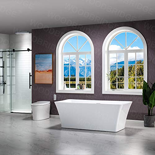WOODBRIDGE 67" Acrylic Freestanding Bathtub Contemporary Soaking White Tub with Brushed Nickel Overflow and Drain,BTS1609 -B/N-Drain &O