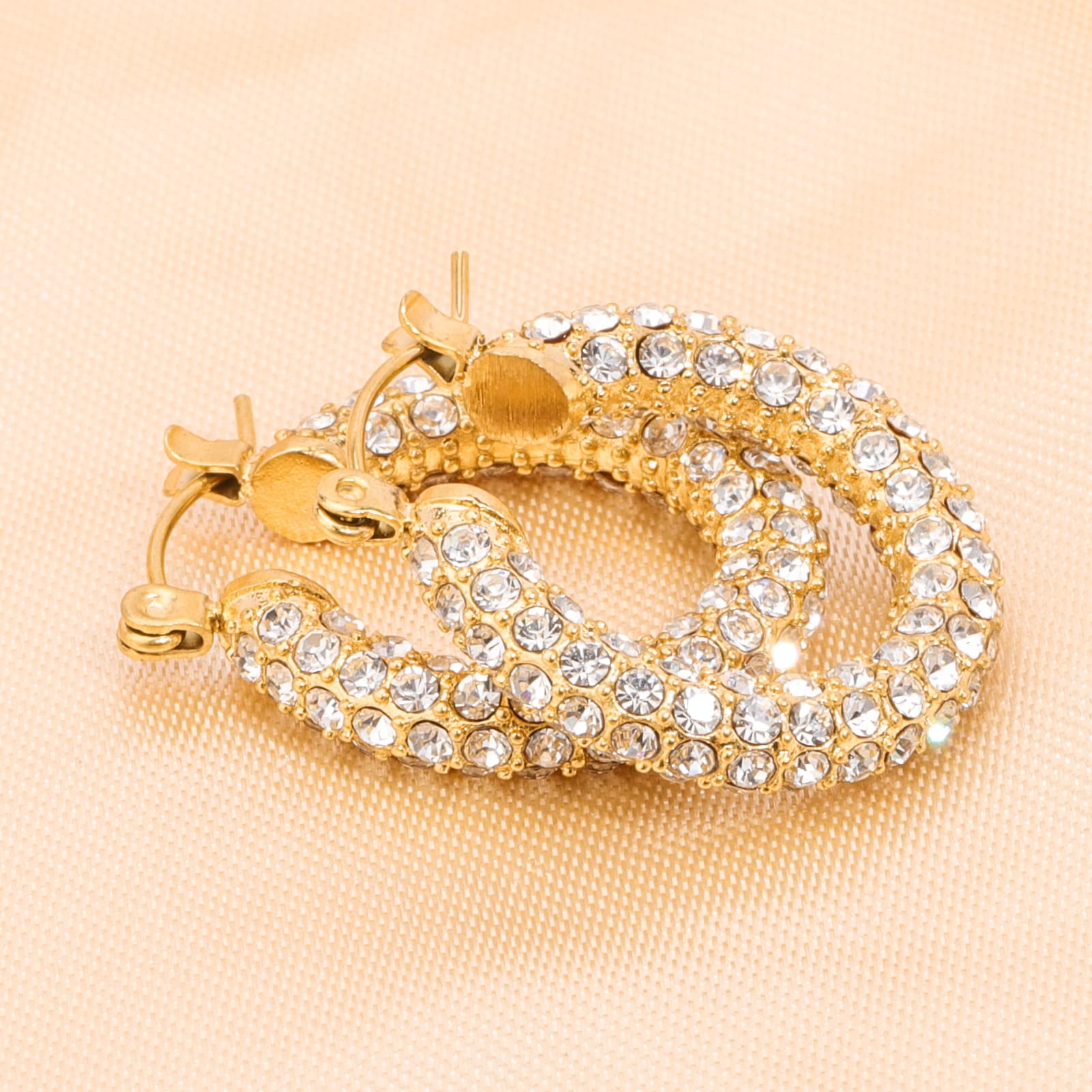 Joacii Gold Plated Cubic Zirconia Accent Hoop Earrings for Women Hypoallergenic Huggie Hoops