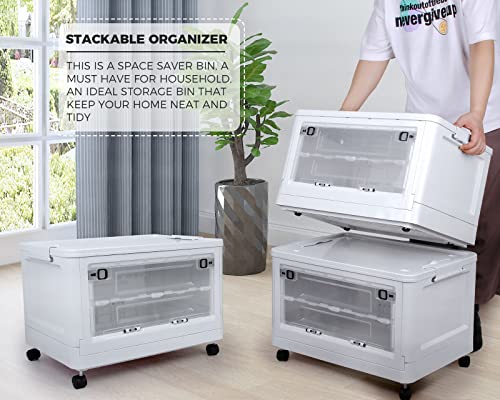 SYMWAL Extra large bins with Lids, Folding Storage Box, Stackable Storage Bins , Storage Bins with wheels, Collapsible Outdoor Storage Bins,2 Packs 28Gal Storage Cabinet