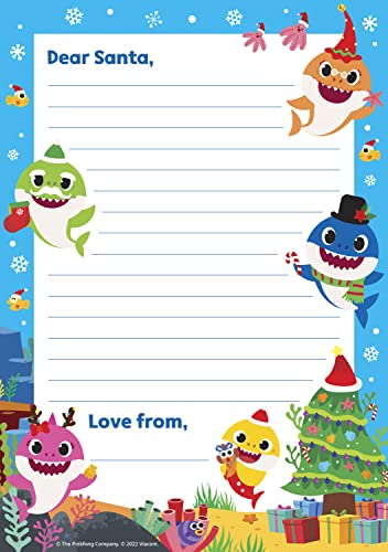 Paper Projects 01.70.40.005 Baby Shark Letter to Santa Pack | Also Includes Door Hanger, Stickers, and Envelope | Perfect for Christmas, Multicoloured, 26cm x15cm