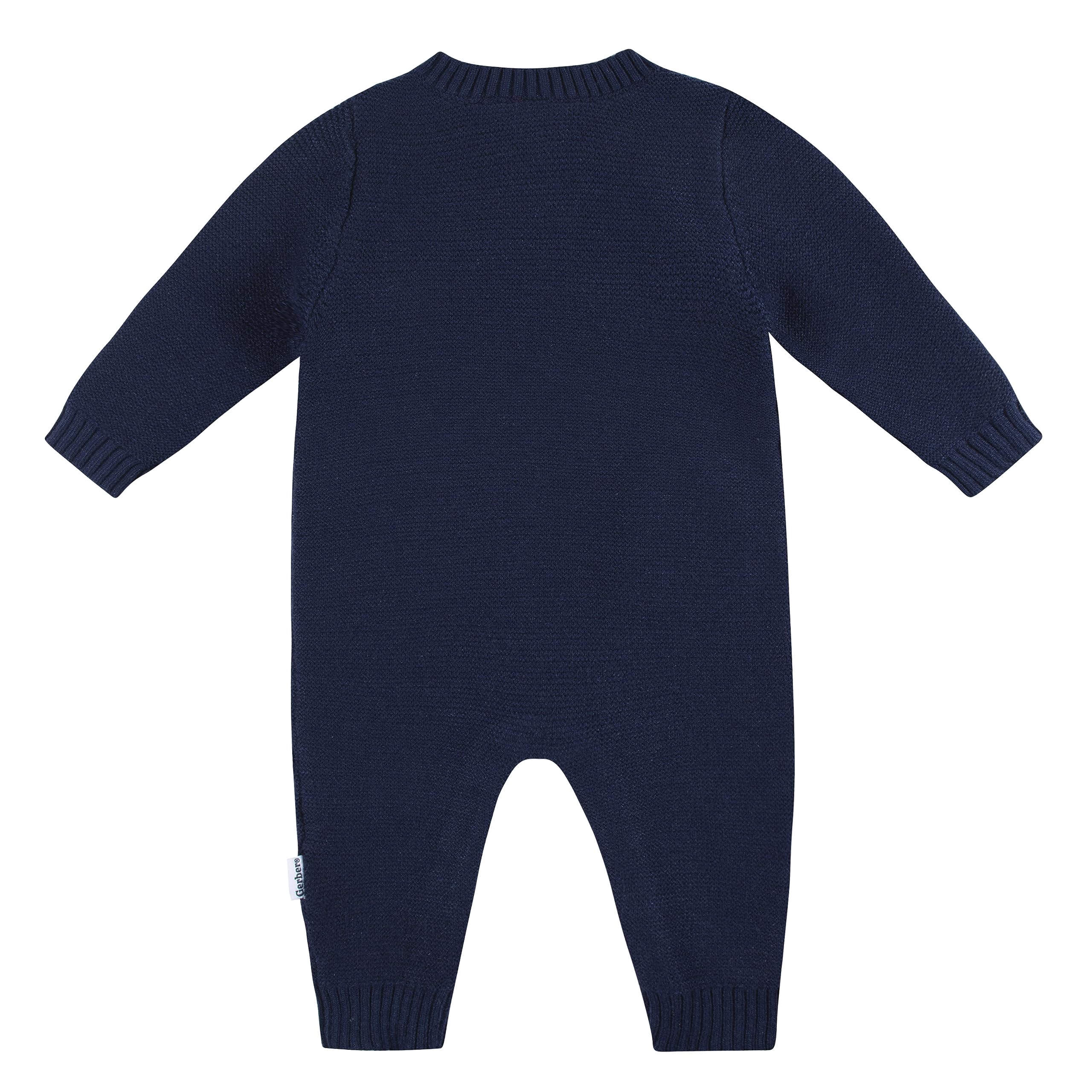 Gerber Baby Boys' Sweater Knit Romper Jumpsuit, Blue Dog, 6-9 Months