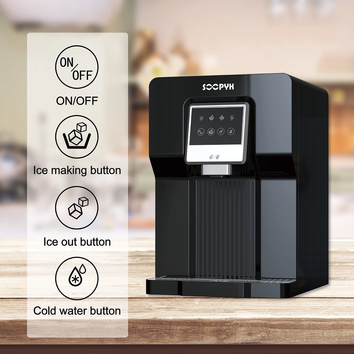 SOOPYK Countertop Bottleless Water Cooler Dispenser Built-in Ice Maker with Water Line (Without HOT Water)