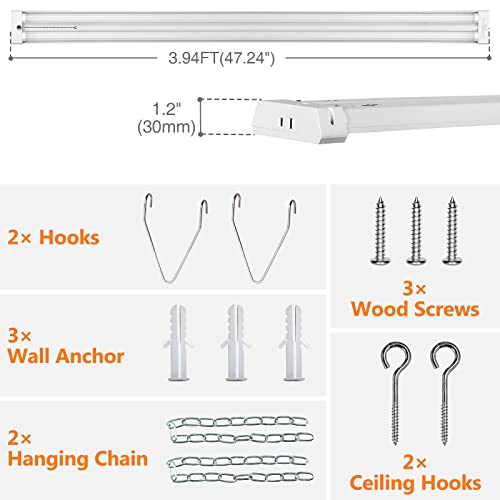 OOOLED 4FT Linkable LED Shop Light for Garages, 42W 4800LM 5000K Daylight LED Shop Lights, LED Ceiling Light with Pull Chain (ON/Off), Linear Worklight Fixture with Plug, 2 Pack