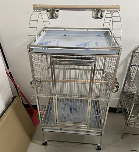 TTEDOYE BMWPET SUS201 Stainless Steel Bird Cage Parrot Cage 32''X22''X62'' PlayTop Style, Silver