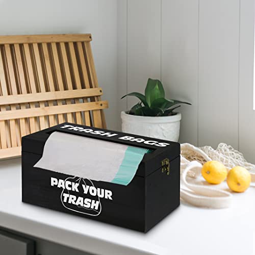 Trash Bag Dispenser Wall Mounted, Wooden Trash Bag Holder, Garbage Bag Dispenser Roll Holder Farmhouse Plastic Bag Roll Holder, Kitchen Trash Can Liner Organizer for Kitchen, Pantry